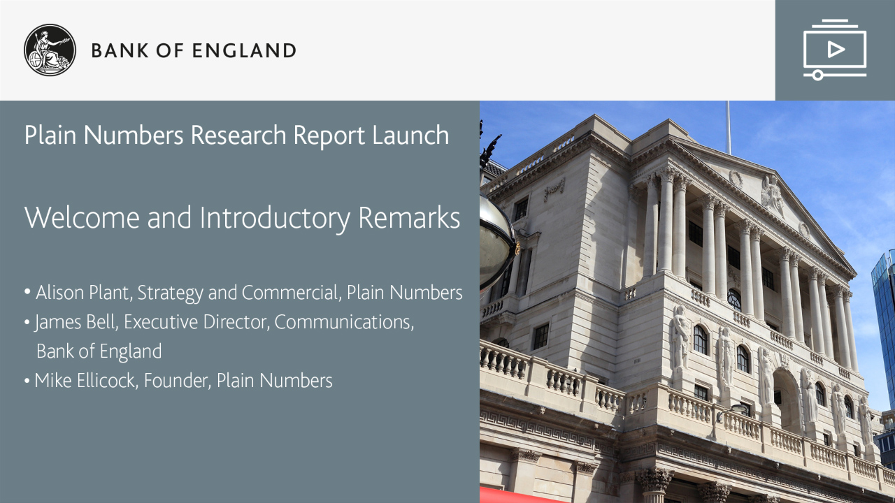 Plain Numbers Research Report Launch | Bank of England